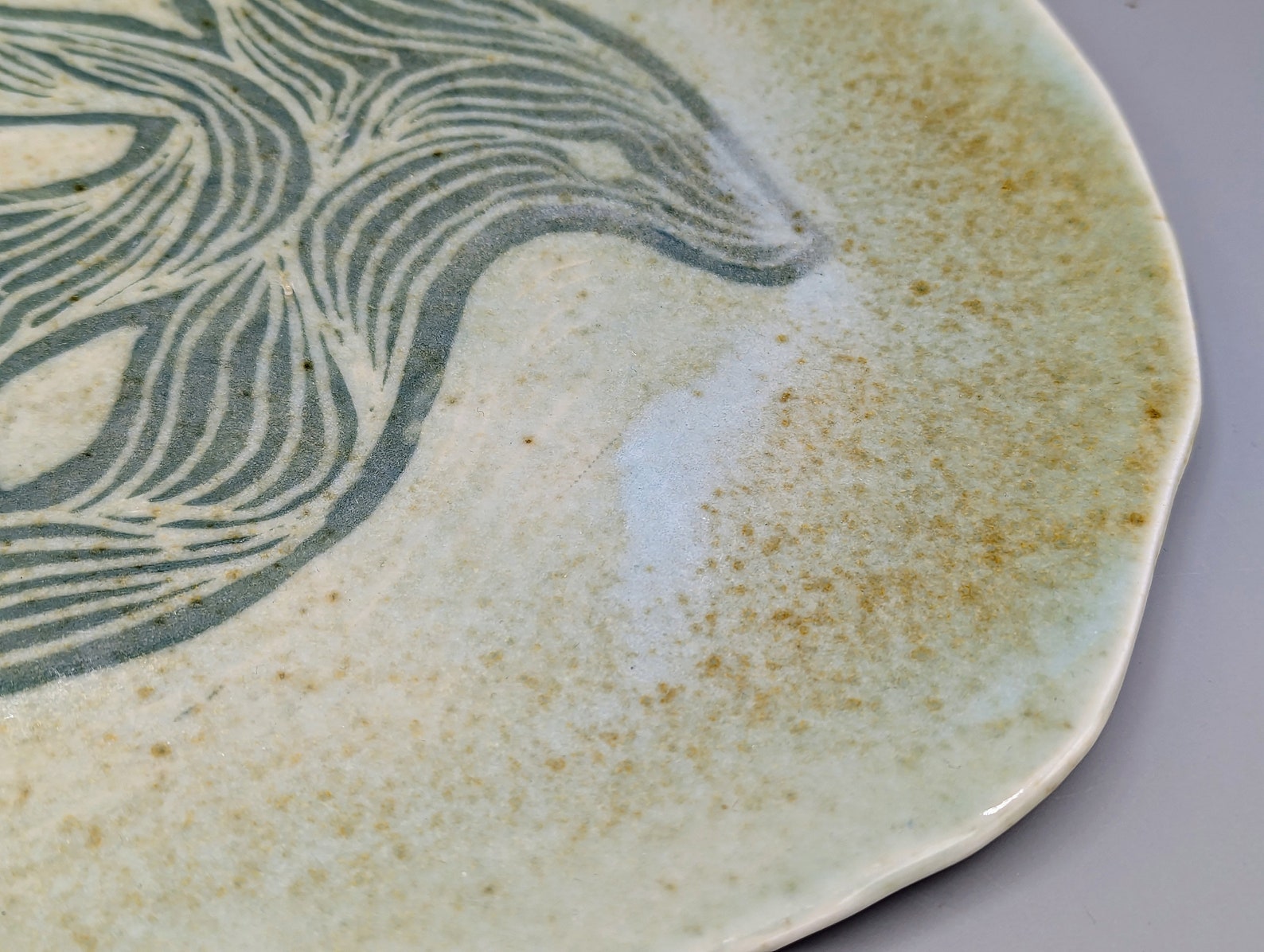Vintage Handmade Green Abstract Seaweed Ceramic Serving Platter Trinket ...