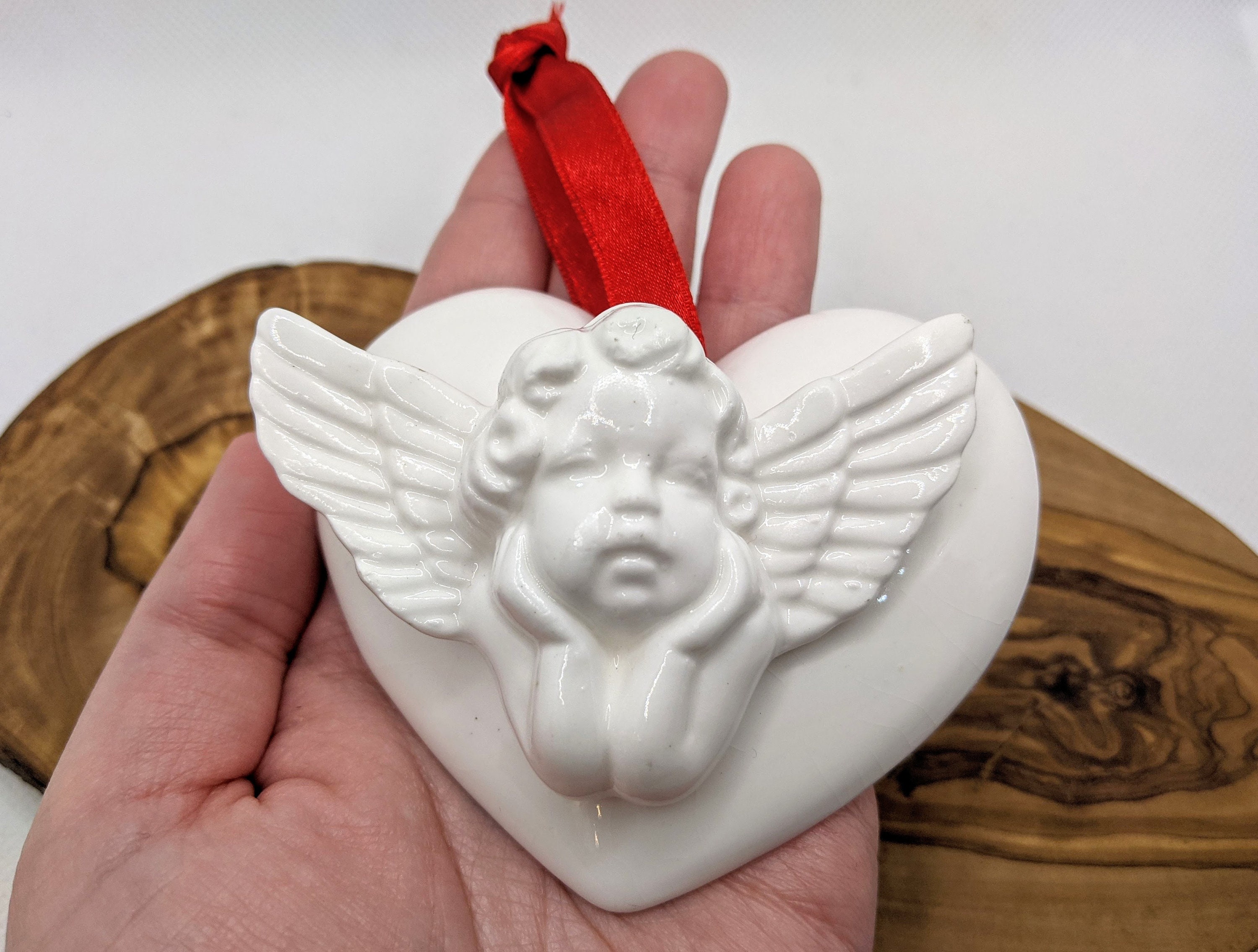 Vintage Fine Bone China Cherub Angel on Heart Ornament with | Etsy