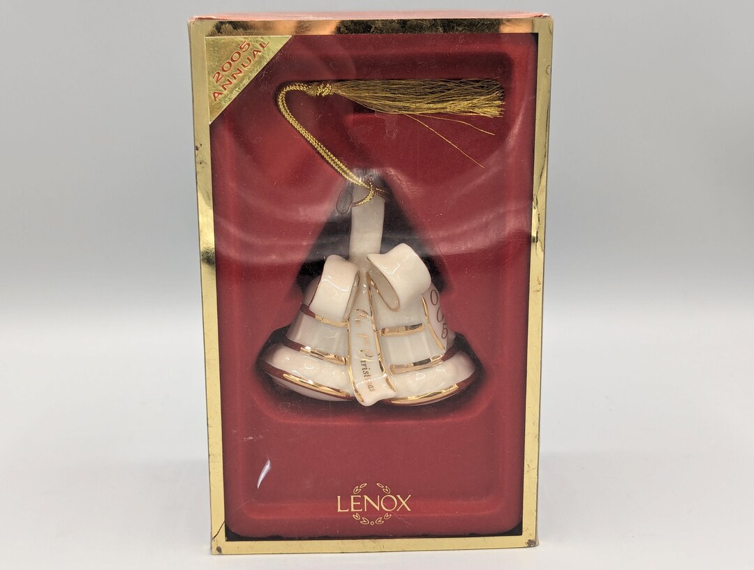 Lenox Our First Christmas 2005 Annual White and Gold Ceramic Bell ...