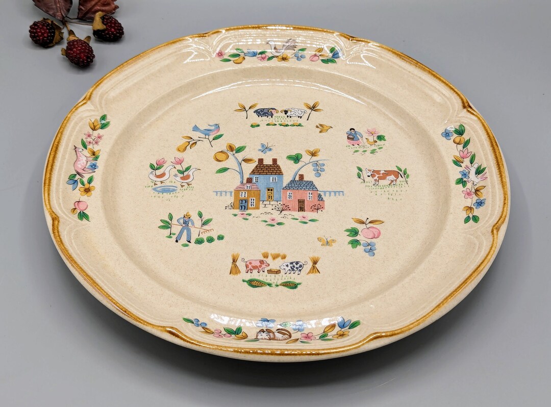 Vintage Pastoral Farm Scene Stoneware Serving Plate Platter Charger by ...