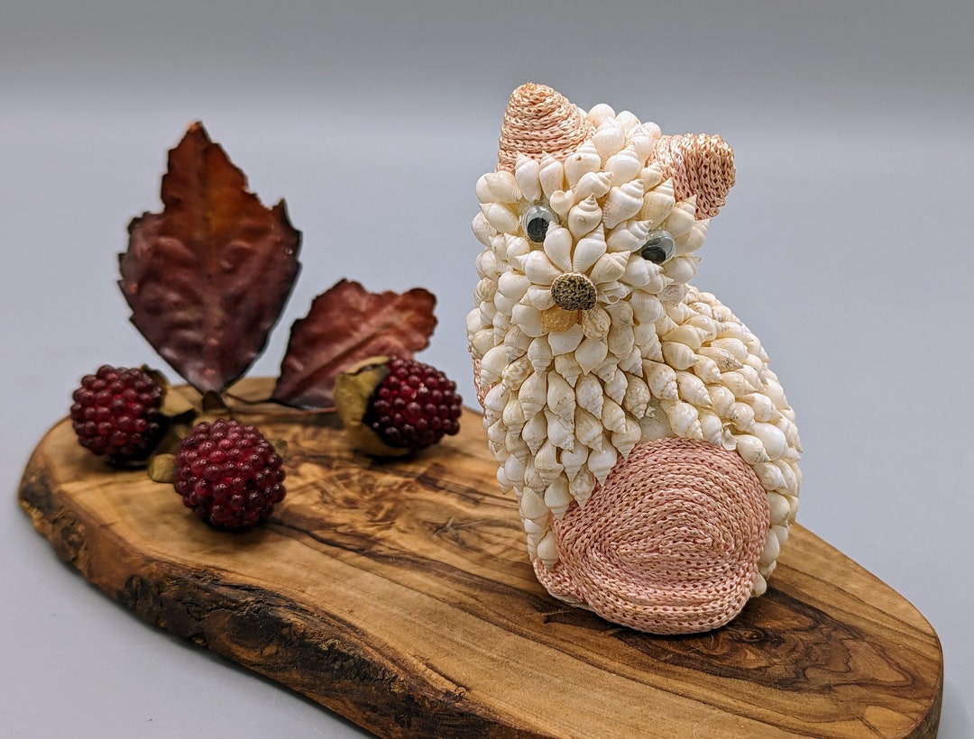 Vintage Seashell Cat Folk Art Figurine, Sea Shell Cat Statue, Tropical ...