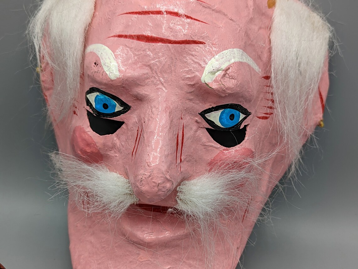 Vintage Paper Mache Old Man With Pink Face Blue Eyes White - Etsy