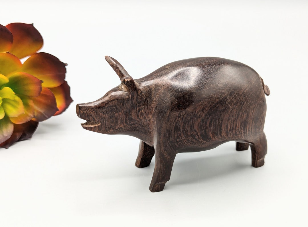 Vintage Hand Carved Wood Pig Figurine Sculpture, Pig Folk Art Home ...