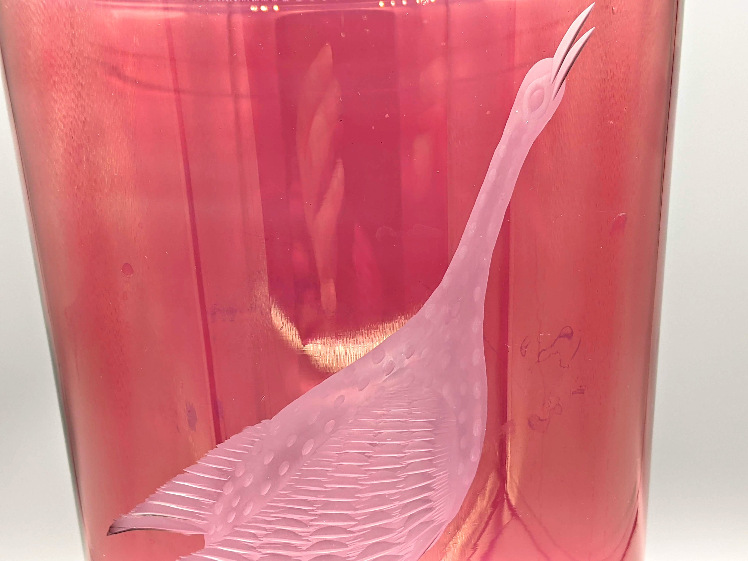 Vintage Pink Crystal Glass Vase With Etched Pheasant Bird, Vintage Pink ...