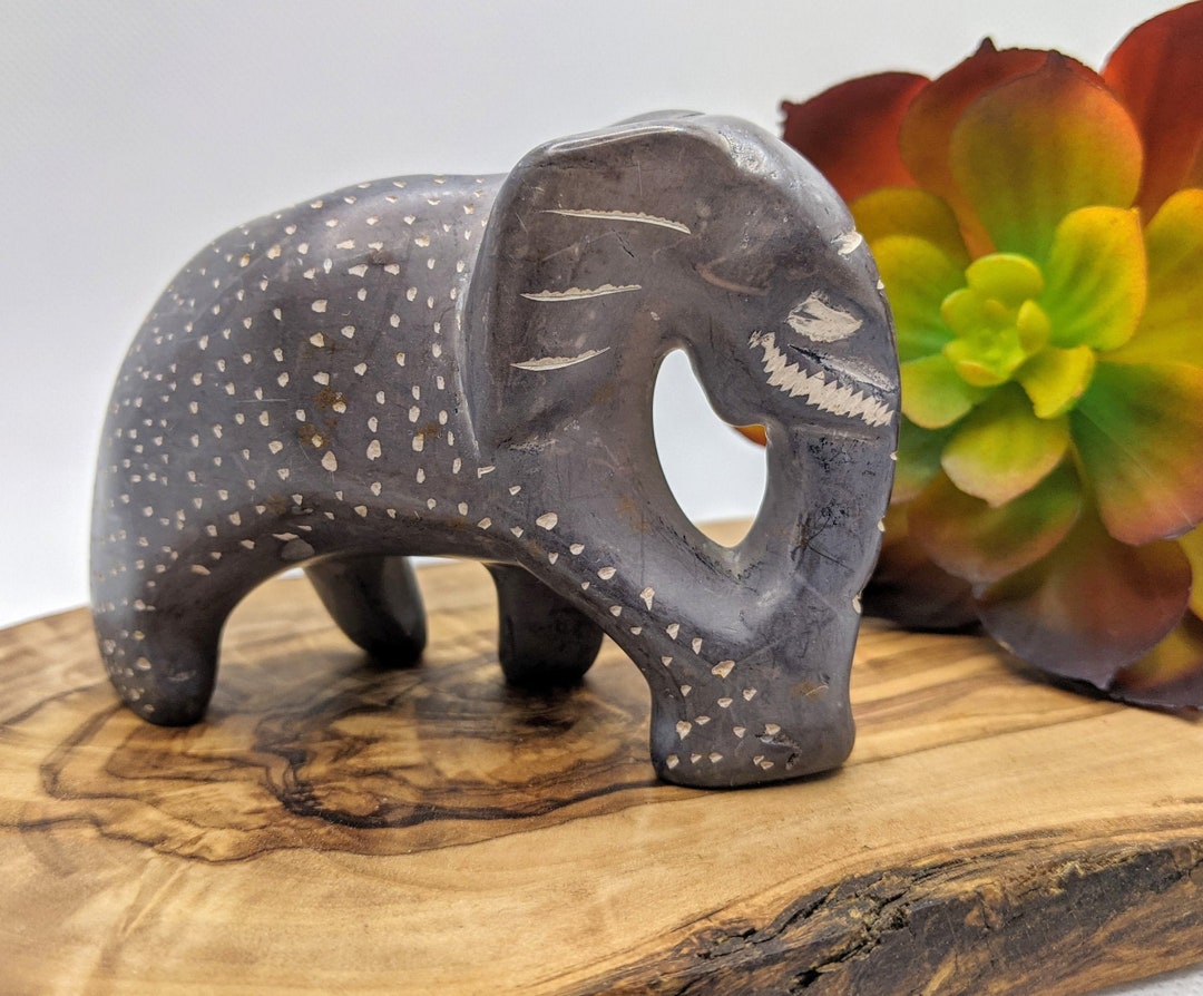 Vintage Soapstone Gray and White Spotted Elephant Statue Sculpture ...