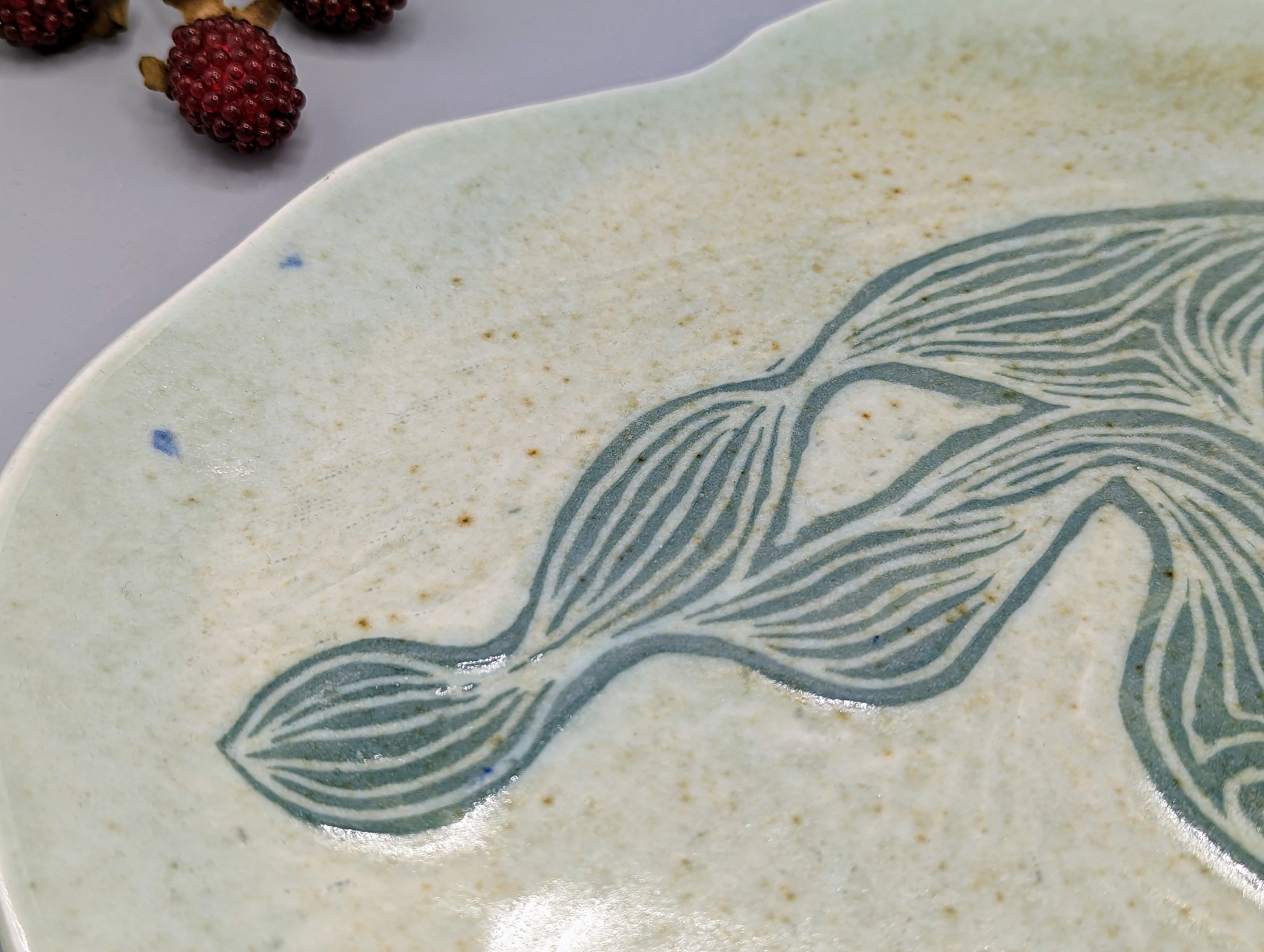 Vintage Handmade Green Abstract Seaweed Ceramic Serving Platter Trinket ...