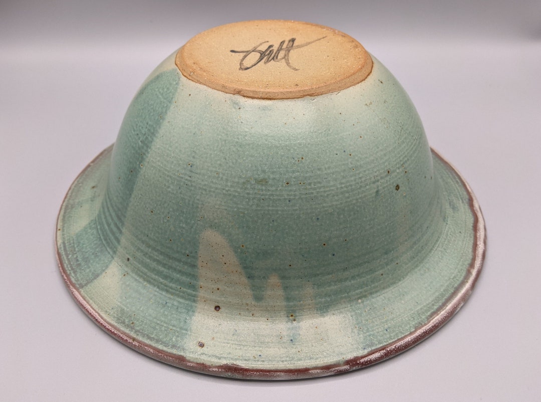 Vintage Blue Green Splash Art Pottery Serving Bowl Signed by Artist ...