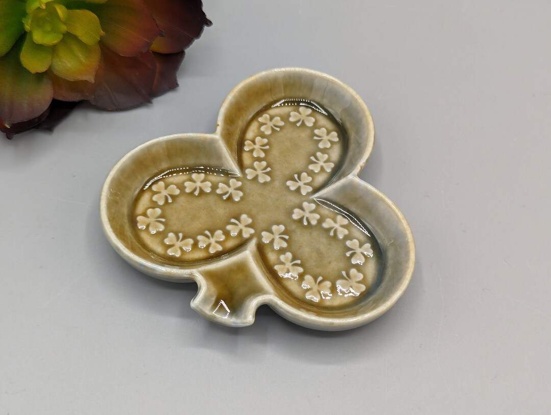 Vintage Green Shamrock Irish Porcelain Trinket Ring Dish, Vintage ...