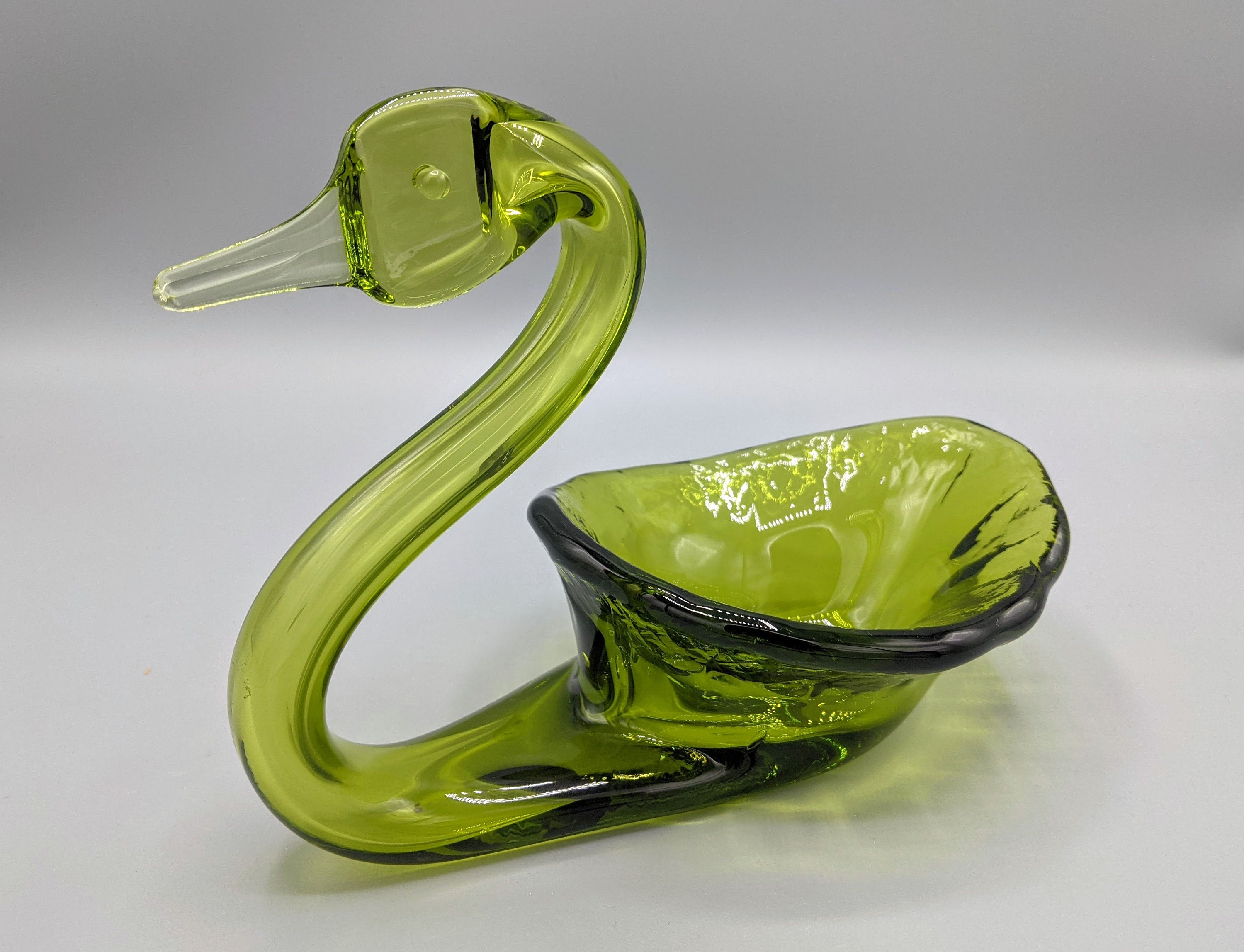 Vintage Green Glass Swan Bird Dish Bowl Vintage Green Art - Etsy UK