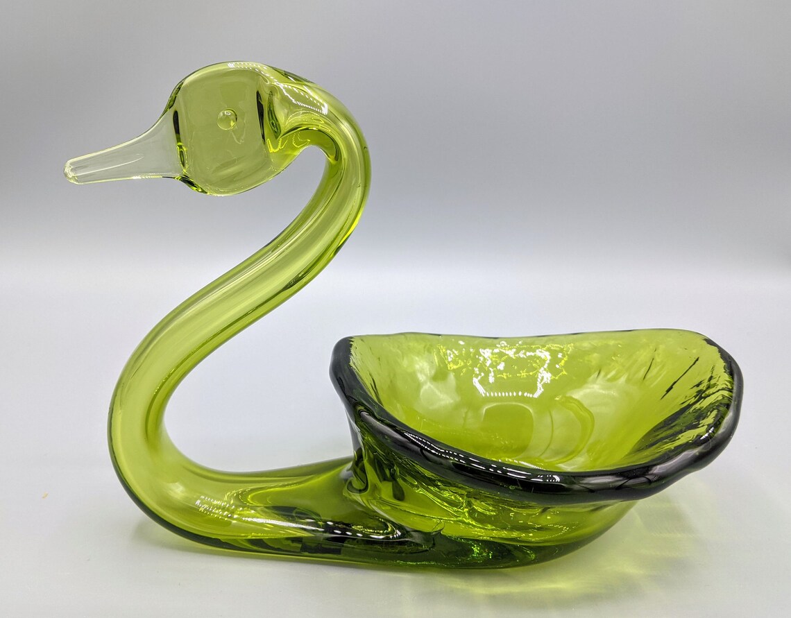 Vintage Green Glass Swan Bird Dish Bowl Vintage Green Art | Etsy