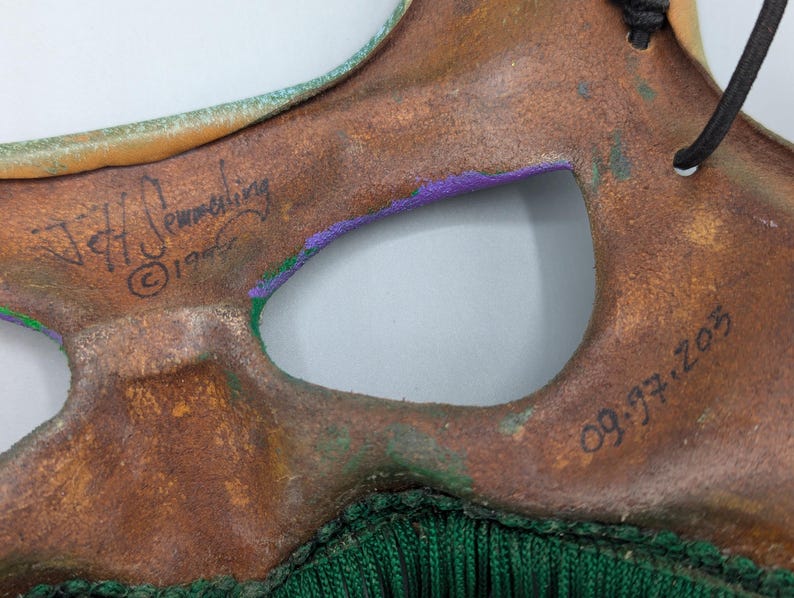 Vintage 1997 Handmade Leather Green Half Face Eye Mask With Horns and ...