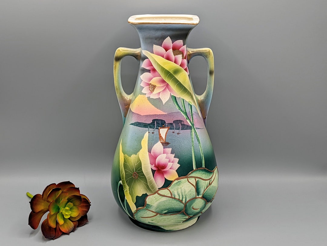 Antique Royal Nippon Nishiki Hand Painted Moriage Floral and Sail Boat ...