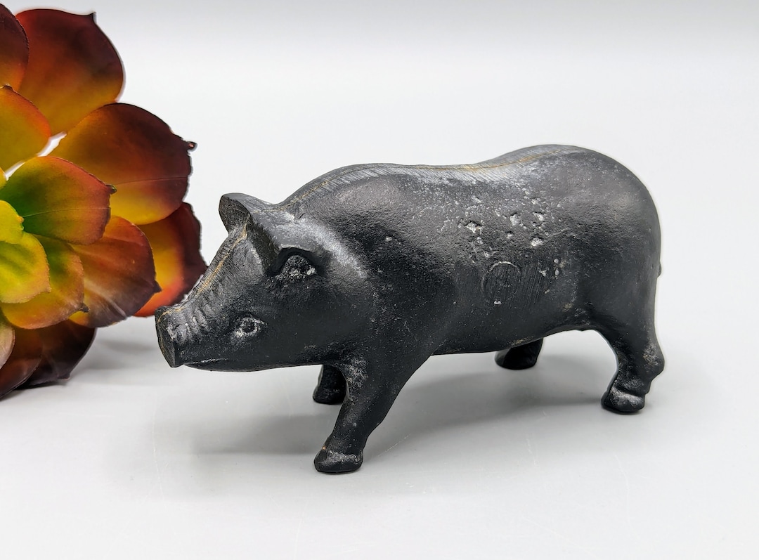 Antique Cast Iron Black Metal Pig Figurine Statue Paperweight, Vintage ...