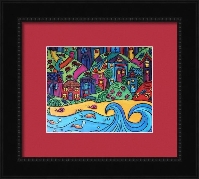 Colorful Whimsical Art Print of Original Painting "whimsy Town" 5 X 7 ...
