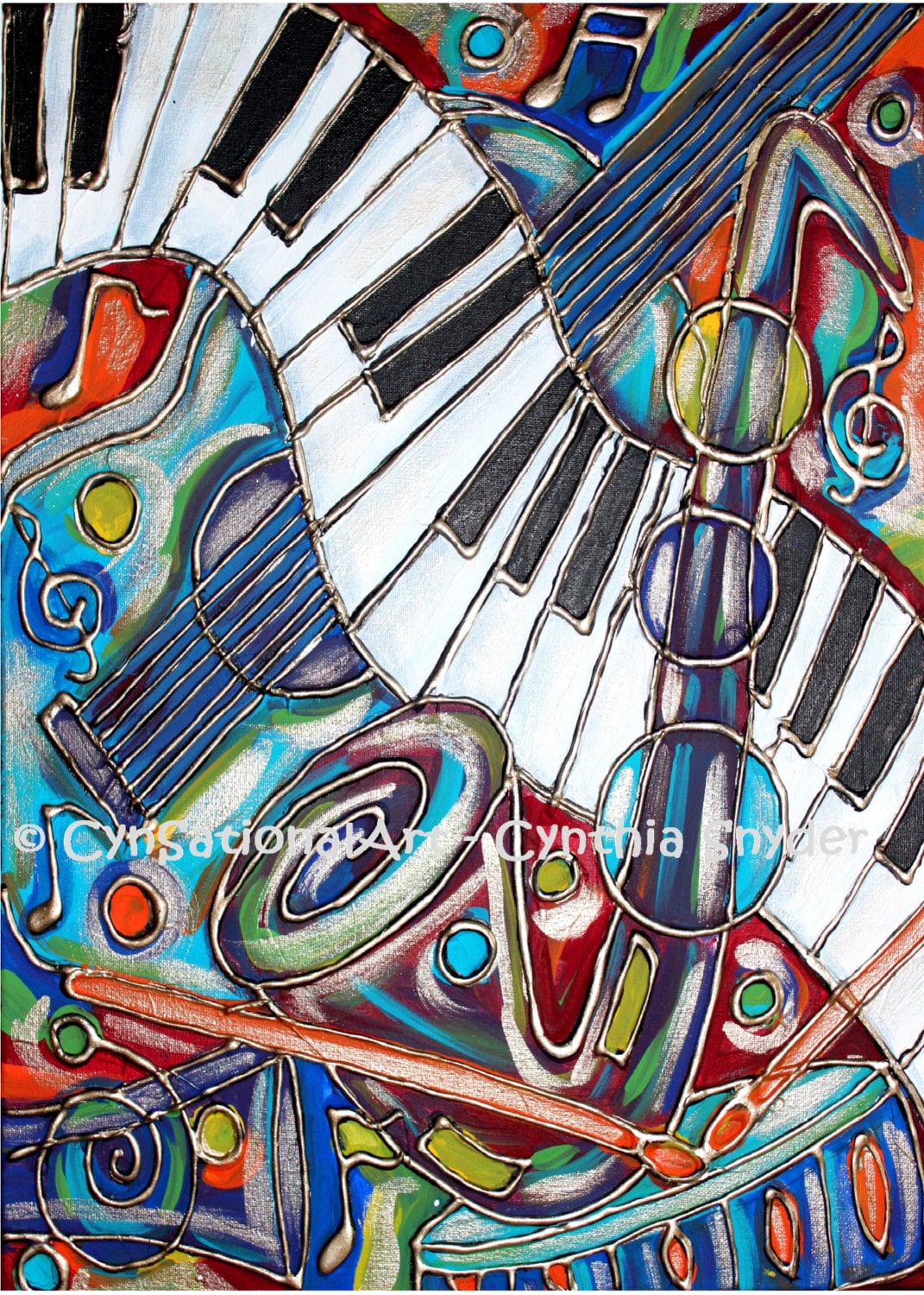 Whimsical Art Print of Original Painting "music Time #3" 5 X 7 or 8 X ...