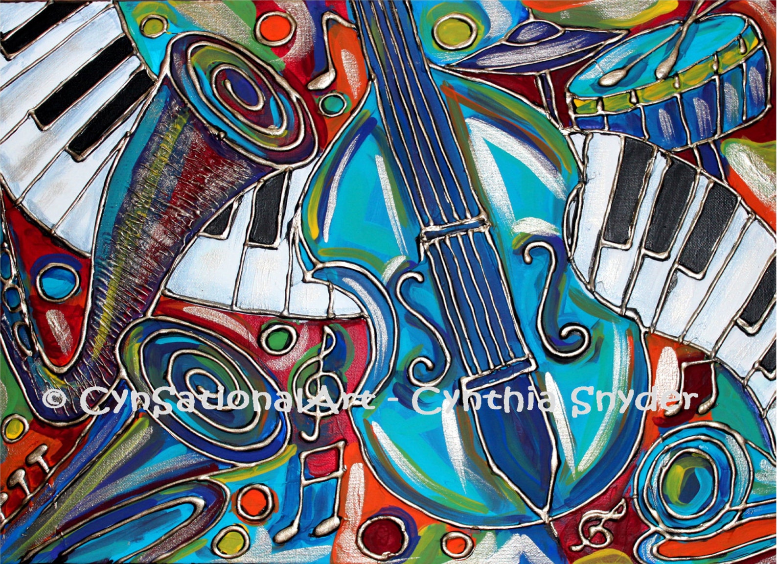 Whimsical Art Print of Original Painting "music Time #1" 5 X 7 or 8 X ...