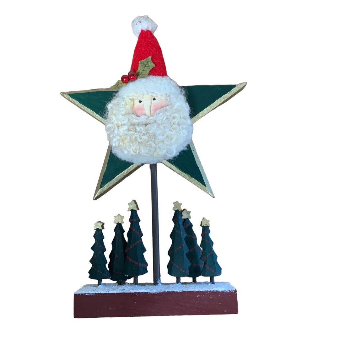 Vintage Christmas Wooden Carved Santa Face Decorations Repurposed ...