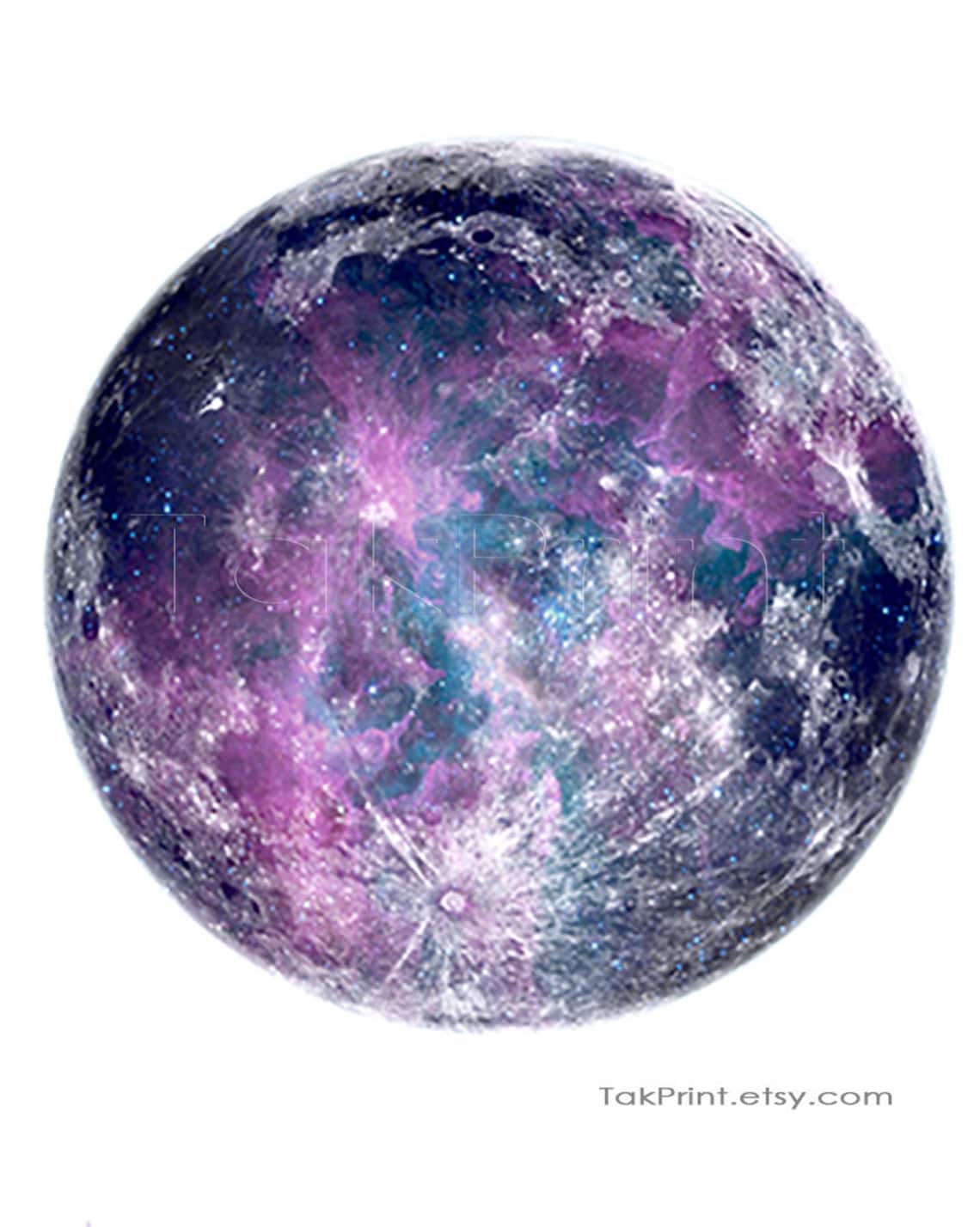 Moon art poster Purple space moon wall art print | Etsy