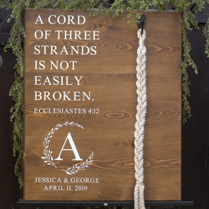A Cord of Three Strands Wedding Sign, Wedding Ceremony Decor, Marriage ...