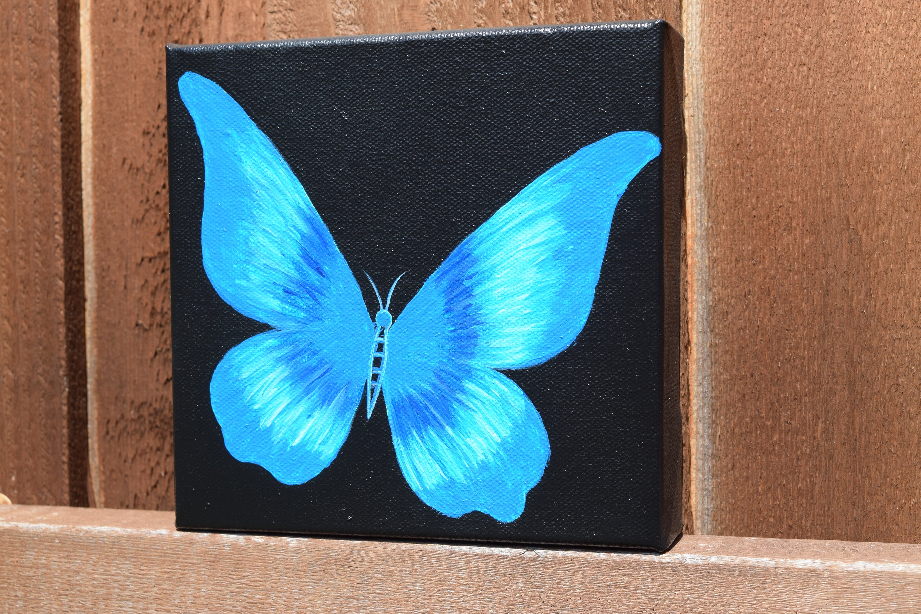 Beautiful Blue Butterfly Painting on 6x6 Canvas | Etsy