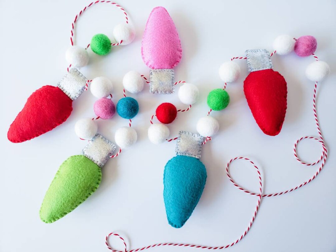 Colorful Christmas Light Holiday Garland, Whimsical Light Bulb Banner ...