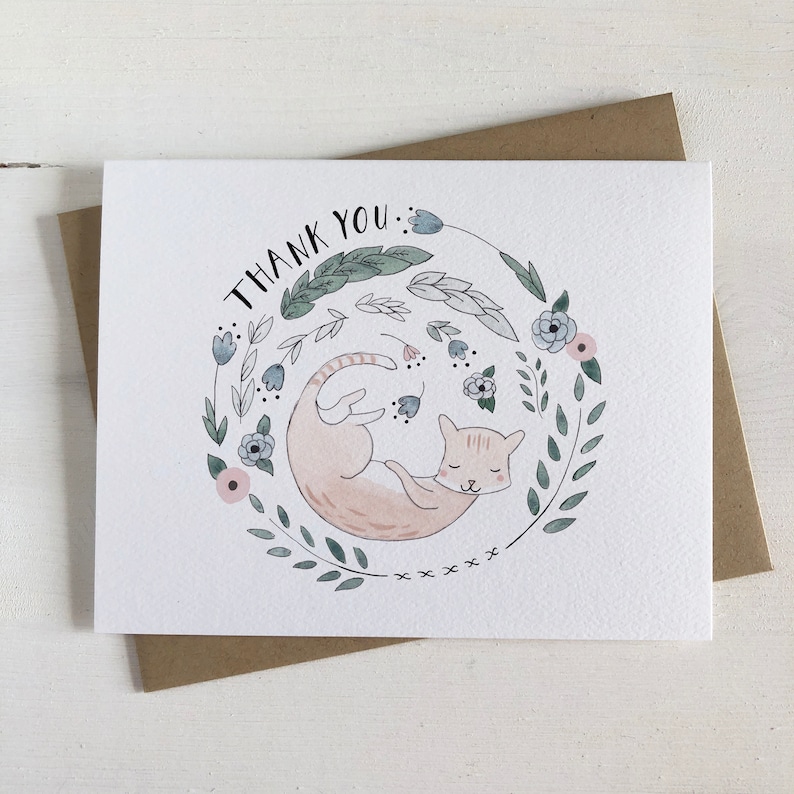 Thankful Kitty thank you card cat thank you cat card cat | Etsy