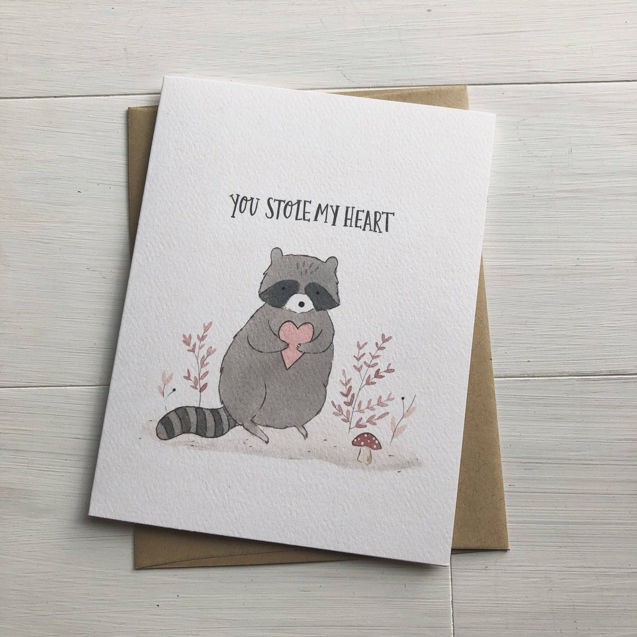 You Stole My Heart Raccoon valentine raccoon card love | Etsy