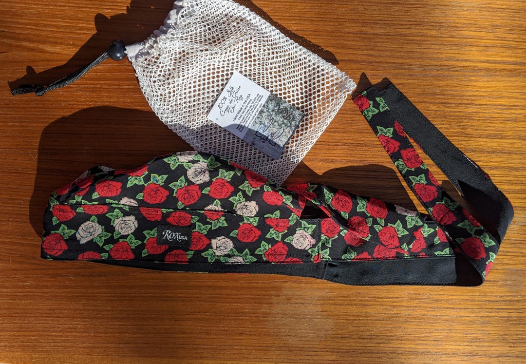 100% Mulberry Silk Dew Rag Red Roses on Black - Etsy