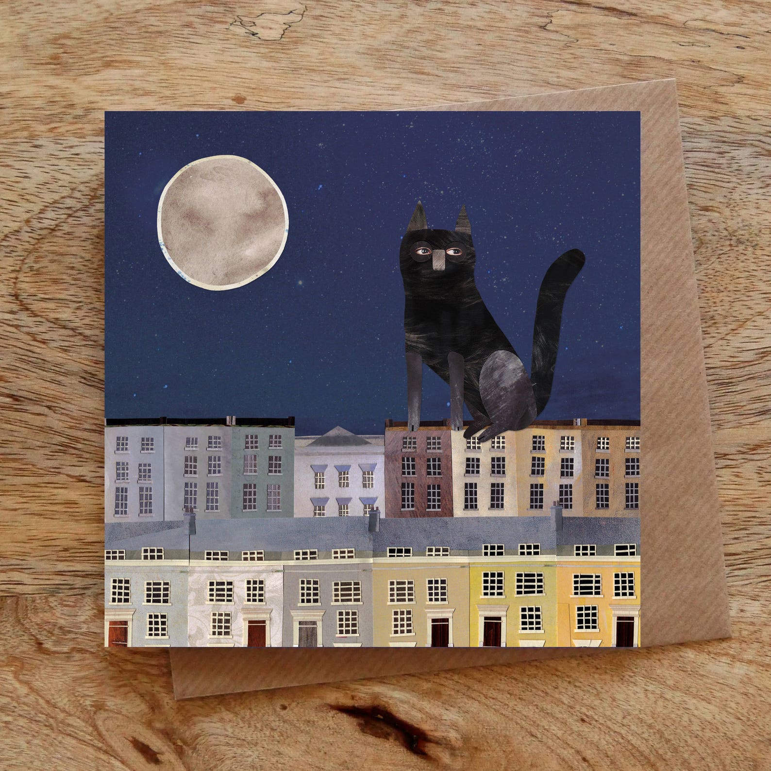 Rooftop Cat Greeting Card, Illustrated Collage Design - Etsy