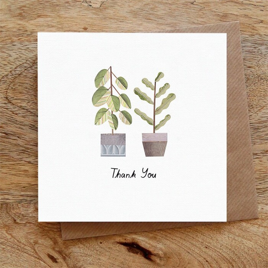 Botanical Thank You Greeting Card, Houseplant Illustration - Etsy