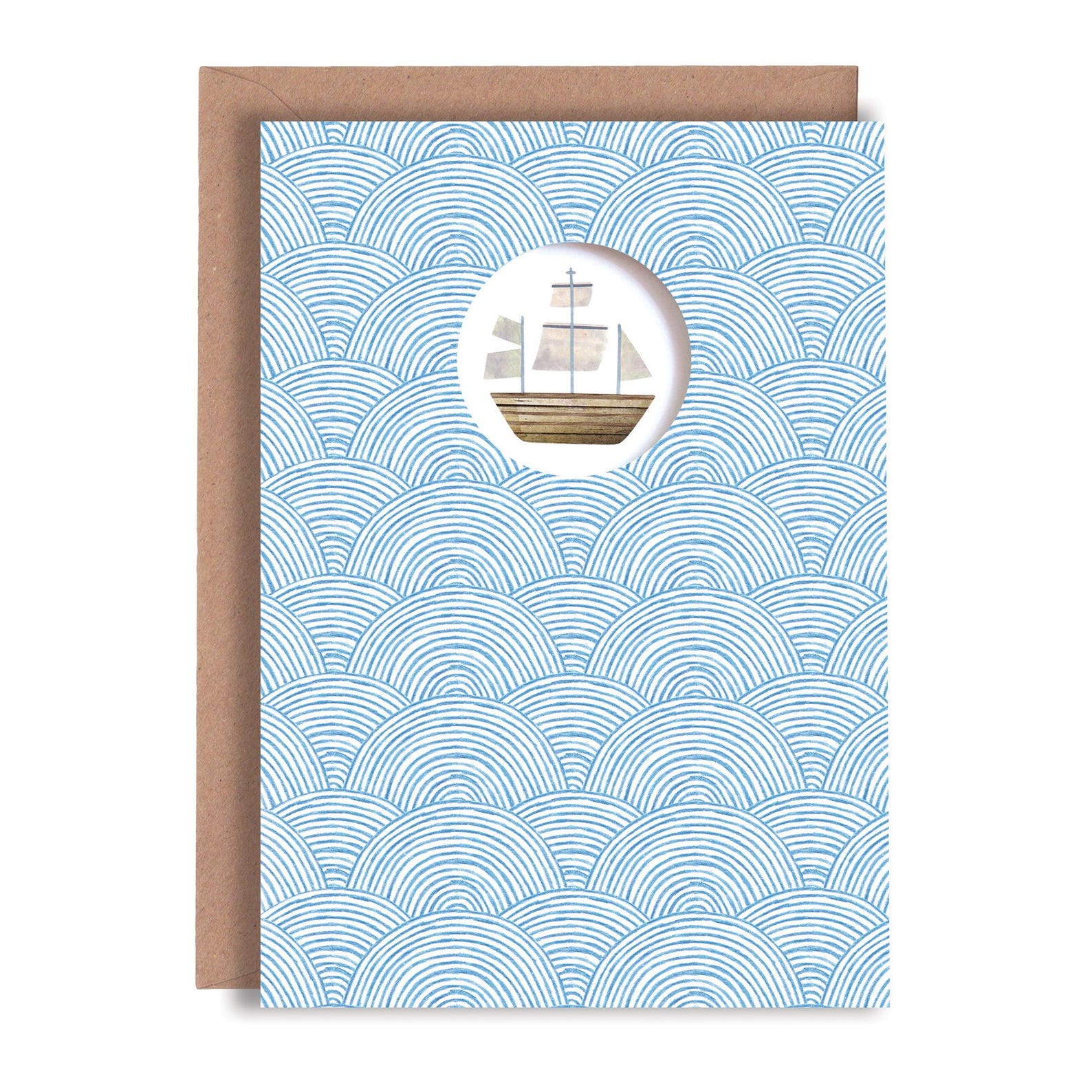 Die Cut Sailboat Greeting Card, Illustrated Waves, Blank Notecard - Etsy UK