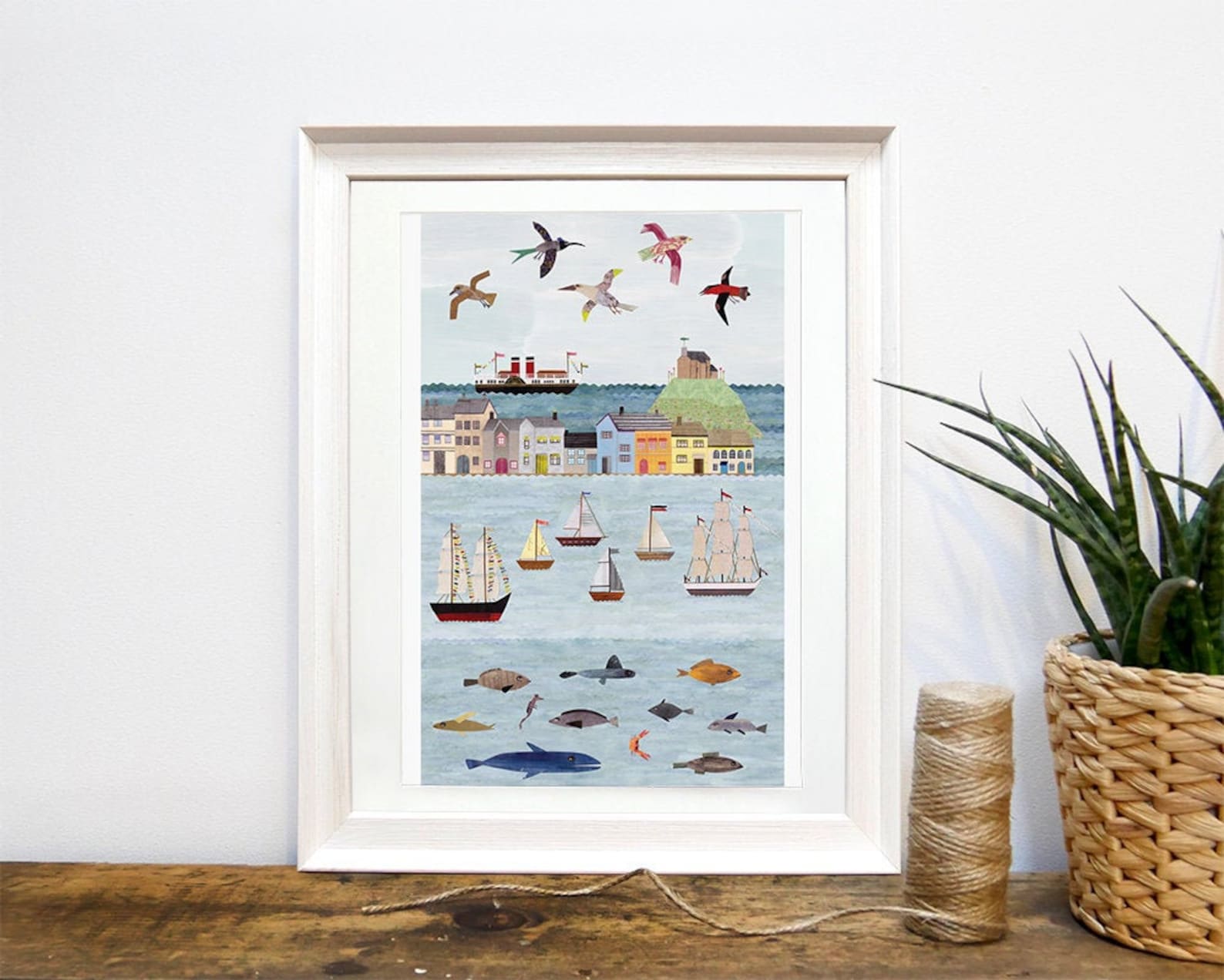 Harbour Collage Art Print – Seaside Illustration, Coastal Decor - Etsy UK