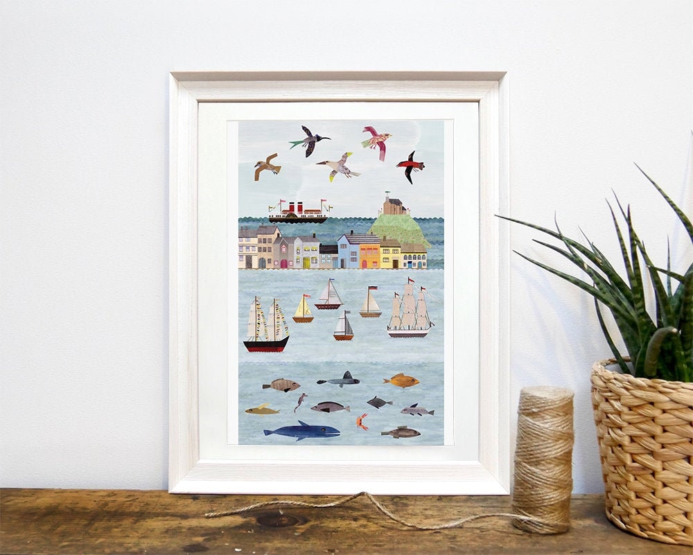 Harbour Collage Art Print – Seaside Illustration, Coastal Decor - Etsy UK