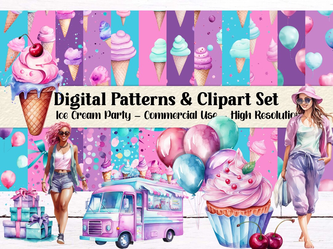 Ice Cream Party Clipart Bundle Ice Cream Cones Clipart Pngs - Etsy