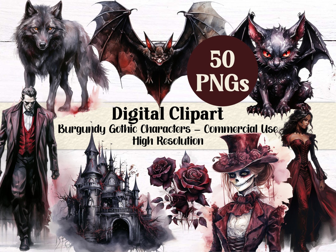 Watercolor Burgundy Gothic Characters Clipart Clipart Pngs Digital ...