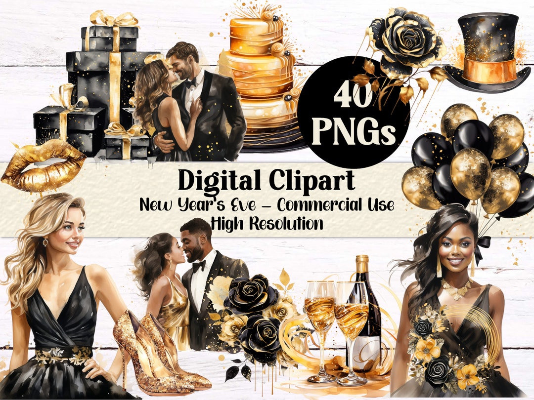 Watercolor New Year's Eve Clipart Clipart Pngs Digital Download ...