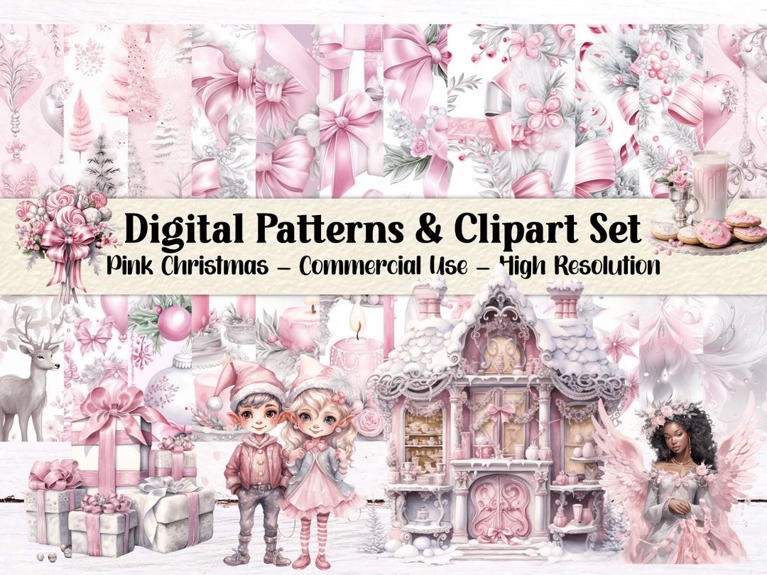 Watercolor Pink Christmas Clipart Bundle Holiday Clipart - Etsy