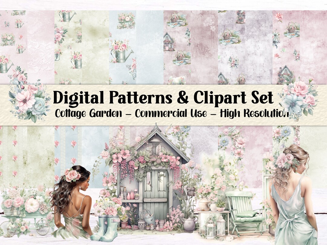 Watercolor Garden Cottage Clipart Bundle Farmhouse Countryside Flower ...