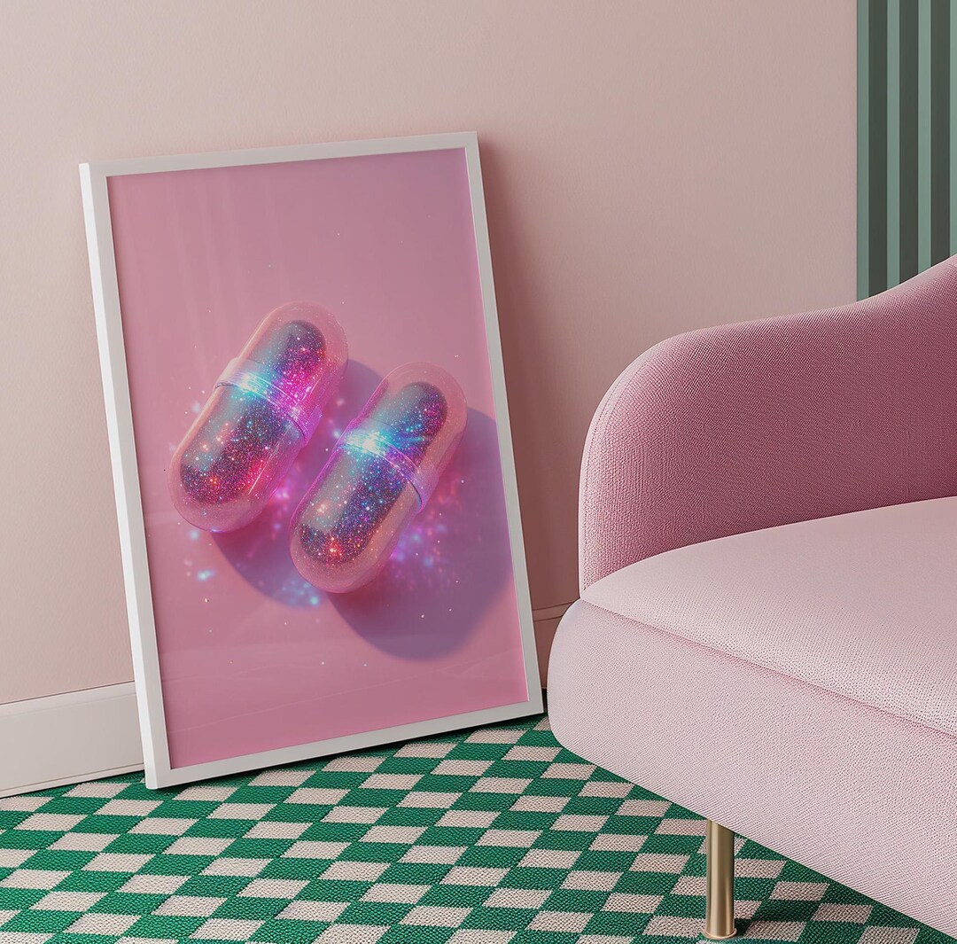 Galaxy Pill Digital Print - Y2K Aesthetic Wall Art - Pink Glitter Space ...
