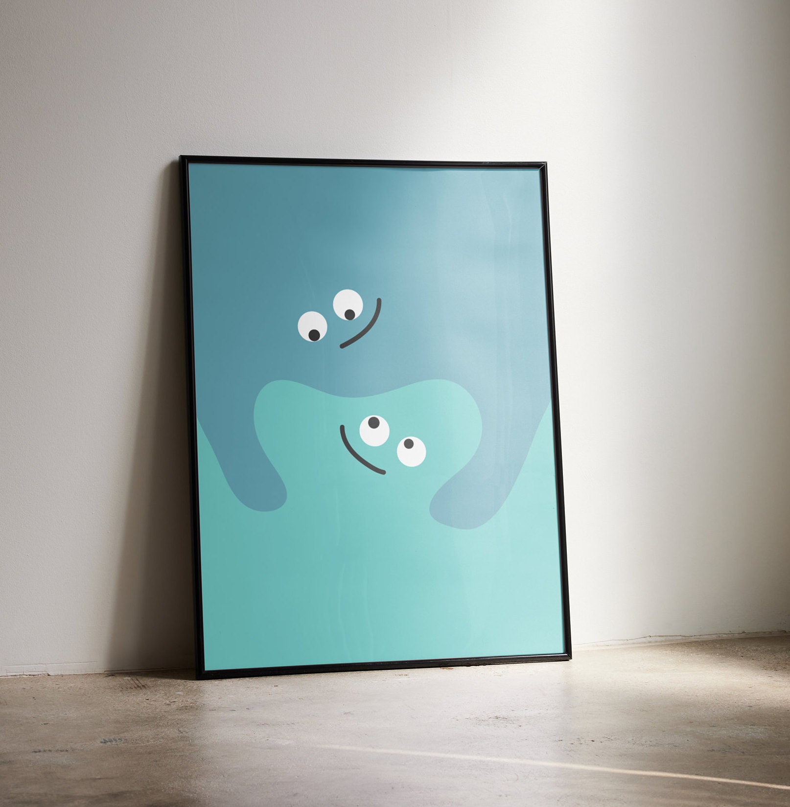 Cute Cartoons Hugging, Kids Room Print/poster Monsters Print Poster ...