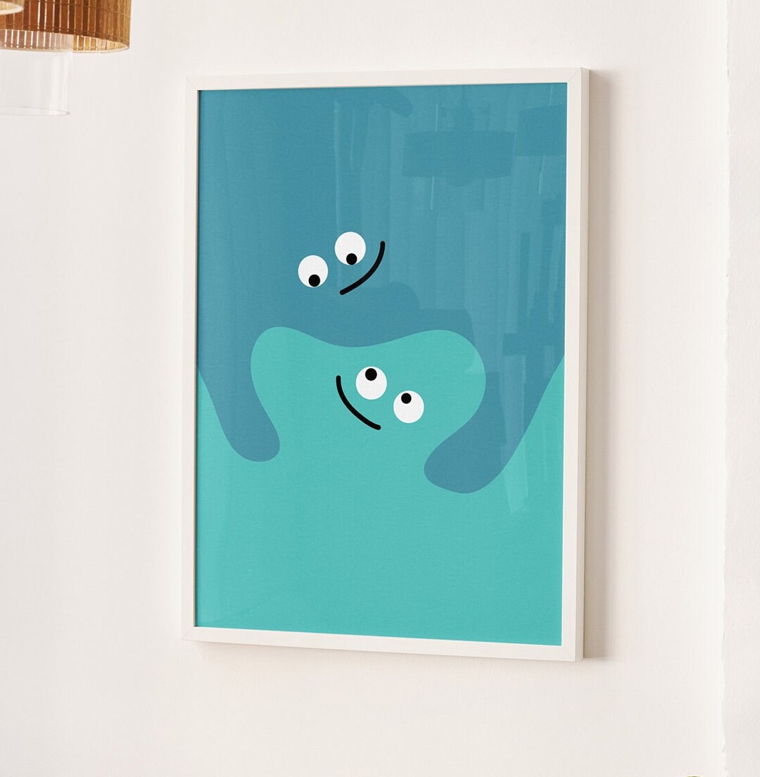 Cute Cartoons Hugging, Kids Room Print/poster Monsters Print Poster ...