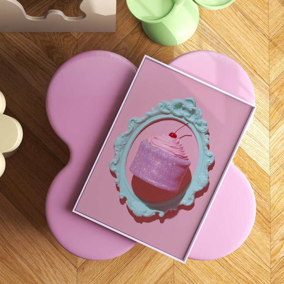 Pink Glitter Cupcake Art Print: Kitsch Glam Kitchen Decor (digital ...