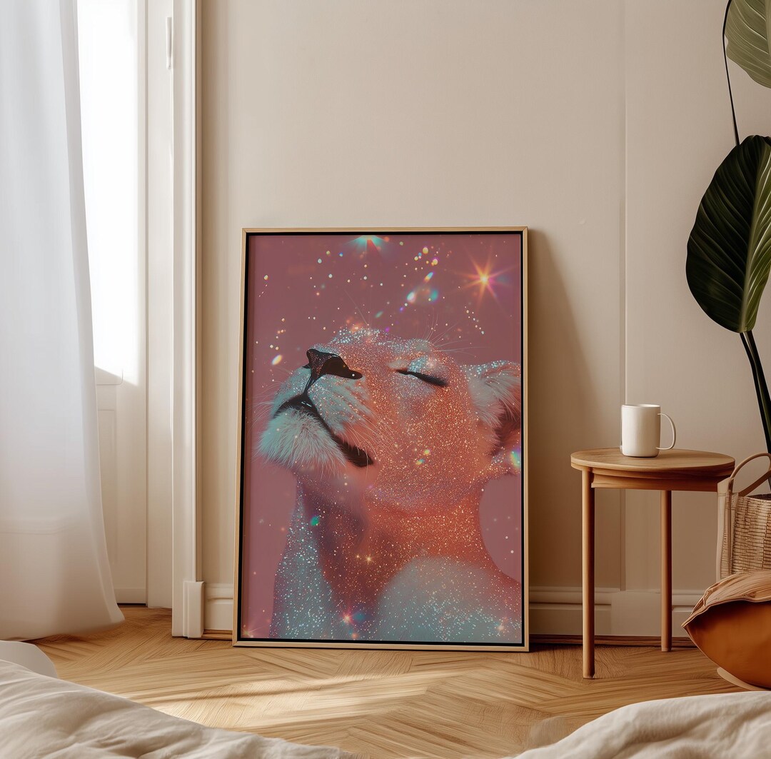 Celestial Lioness Art Print – Magical Pink Lion Wall Art, Feminine ...