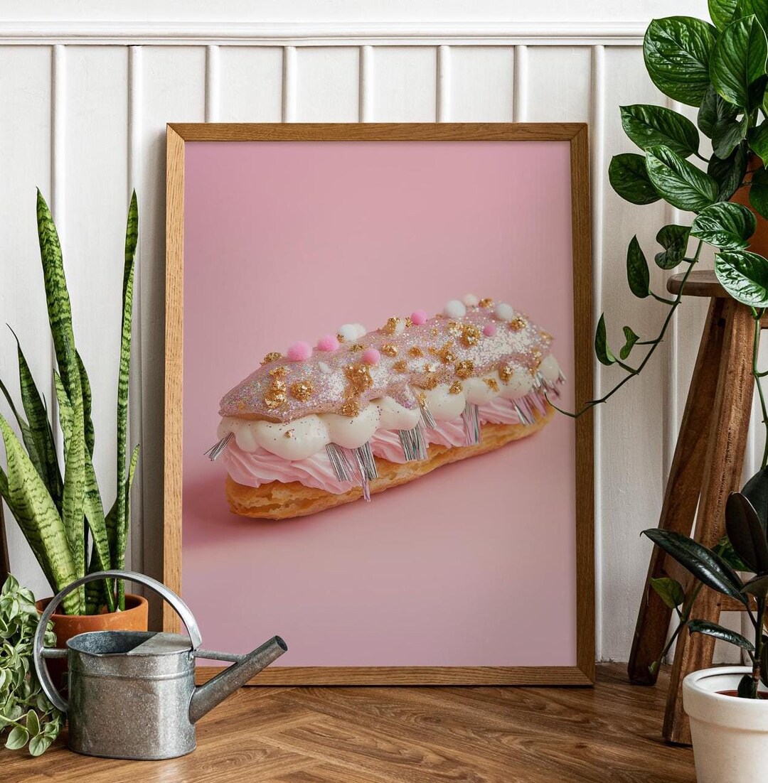 Pink Glitter Éclair Wall Art, French Pastry Print, Bakery Decor ...