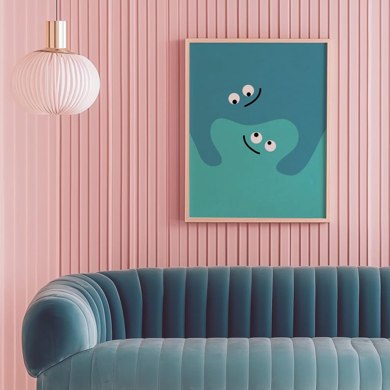 Cute Cartoon Hugging Poster - Kids Room Wall Art, Monster Friends ...