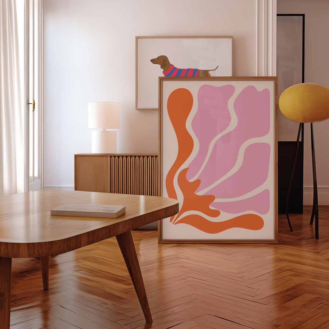 Modern Abstract Flower Art Print – Retro Pink & Orange Wall Decor ...