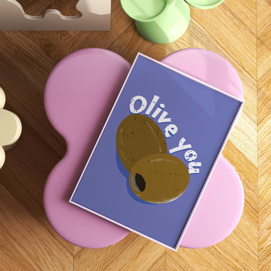Olive You Printable Art | Cute Food Pun Wall Art | Digital Download for ...