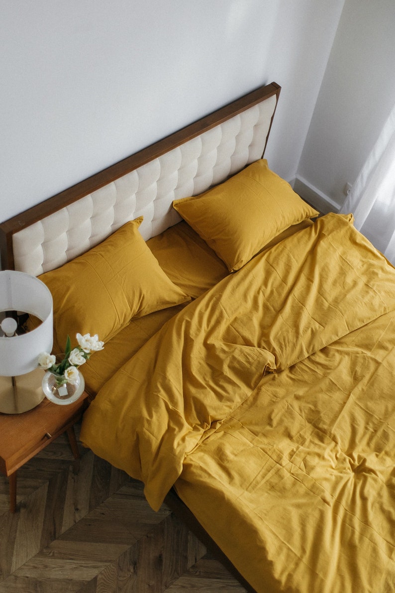Mustard Duvet Cover Queen King Twin, Custom Size Organic Cotton Bedding ...