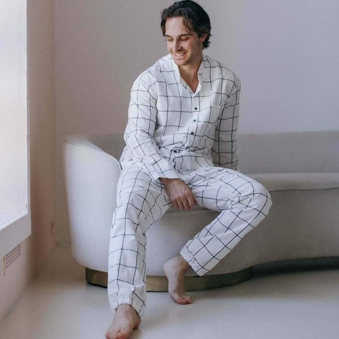 Gridded Cotton Mens Pajamas, Cotton Pajama Pants for Men, Mens Cotton ...