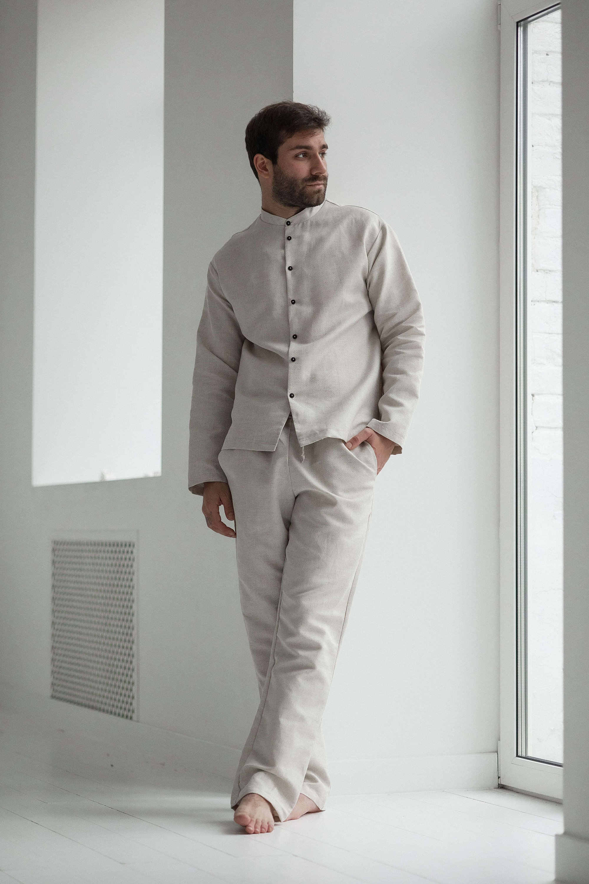 Beige Pajamas for Men, Pajama Set for Men, Mens Stonewashed Pajamas ...